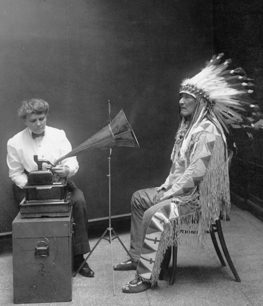 Piegan Indian Mountain Chief having his voice recorded by ethnologist ...